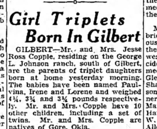 Copples in the News: Triplets born in Gilbert, Arizona | Genes and Roots